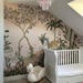 Jungle Scene Wallpaper on Pink Background With Flamingos, Monkeys and ...