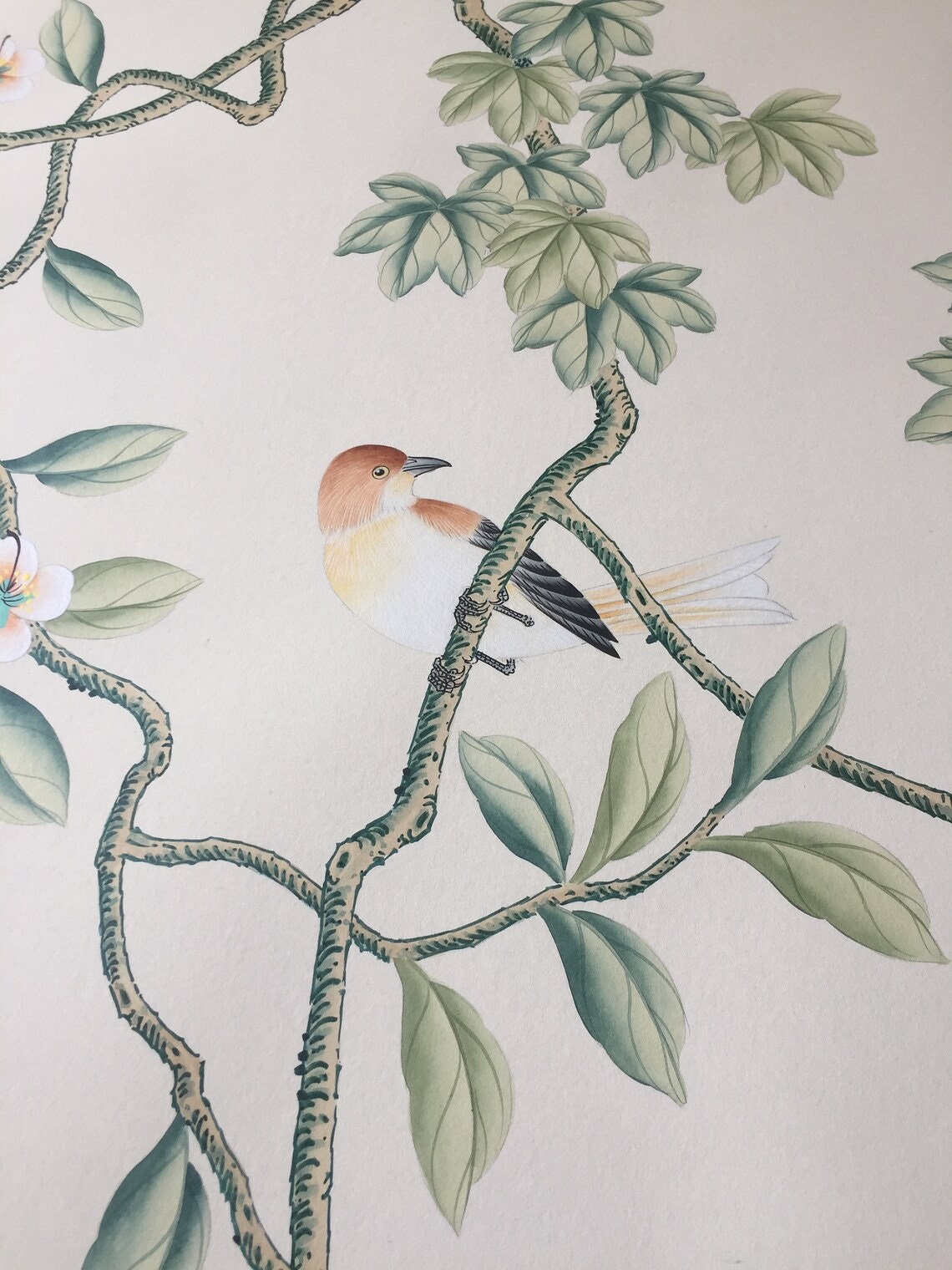 36 96/panel, Hand-painted Wallpaper, Birds and Vines on Custom Color - Etsy