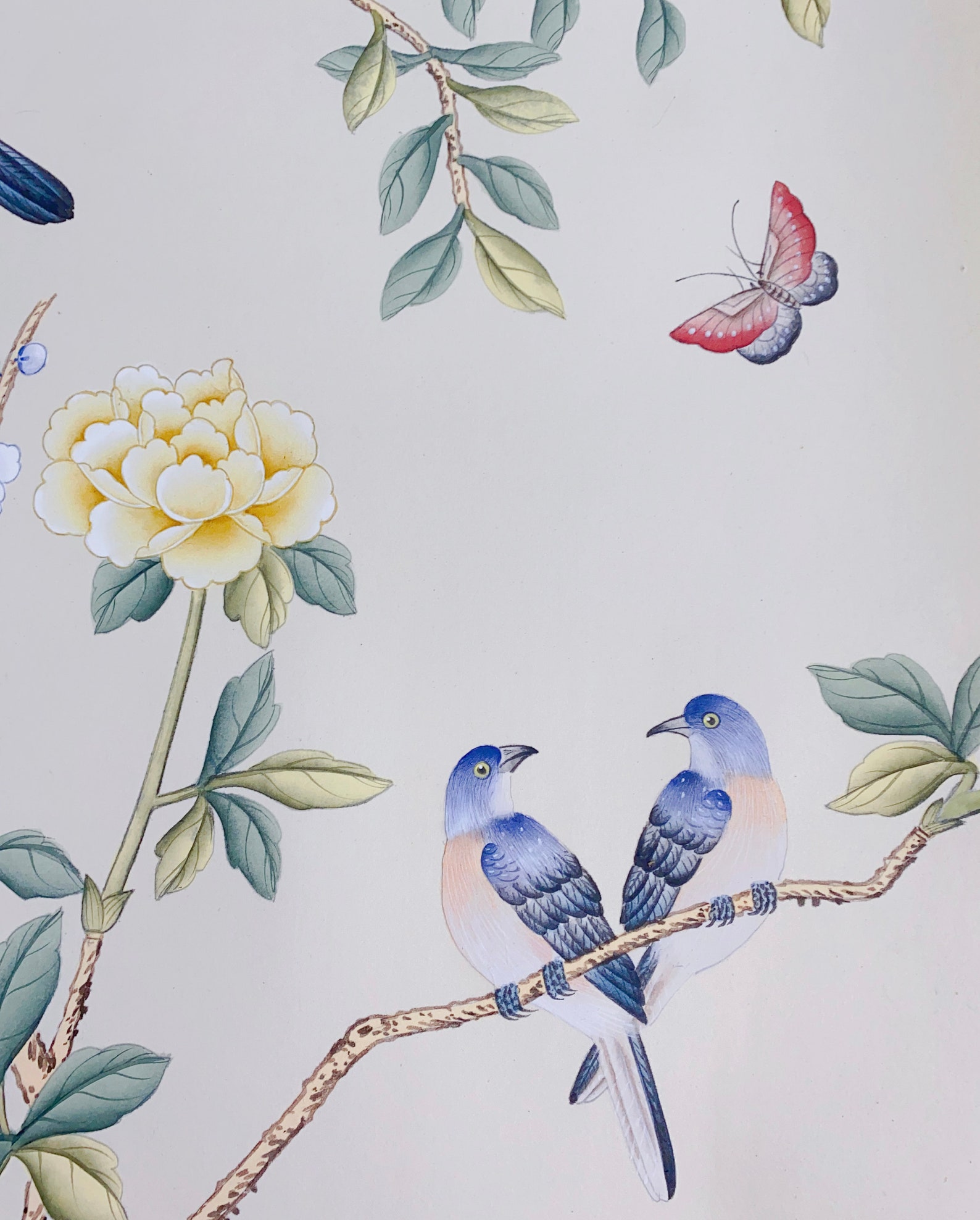 Chinoiserie Hand-painted Silk Art Work on White/beige Silk Wallpaper ...