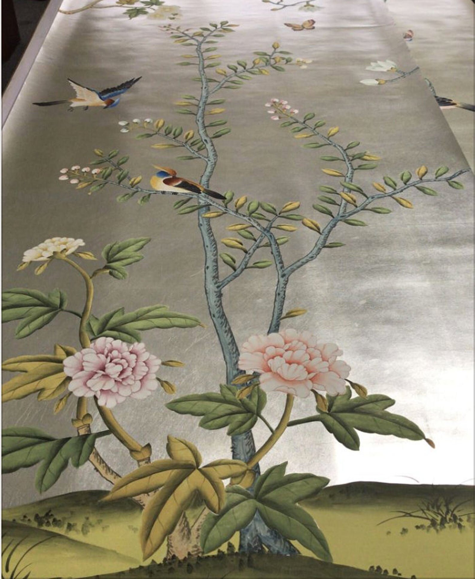 W36" *h96" ---hand-painted Silk Wallpaper on Metallic Material - Etsy