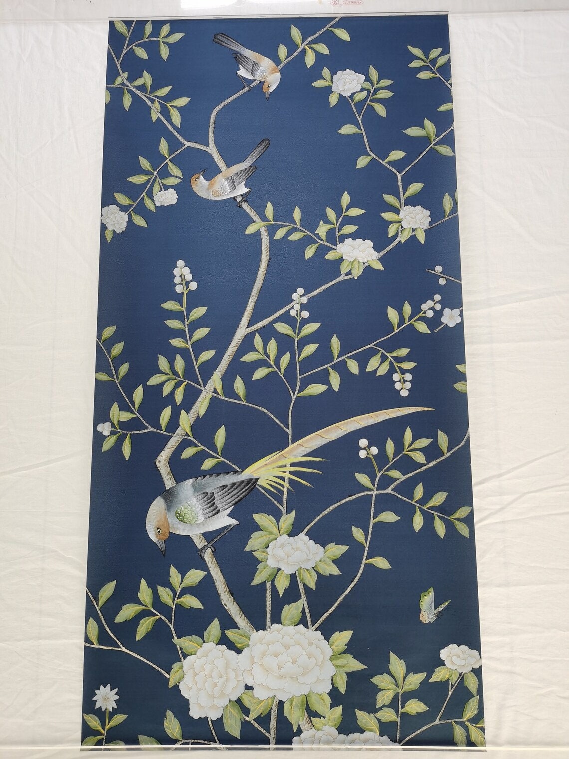 Arte mural de papel chinoiserie de 61 x 135 cm: paneles azul marino ...