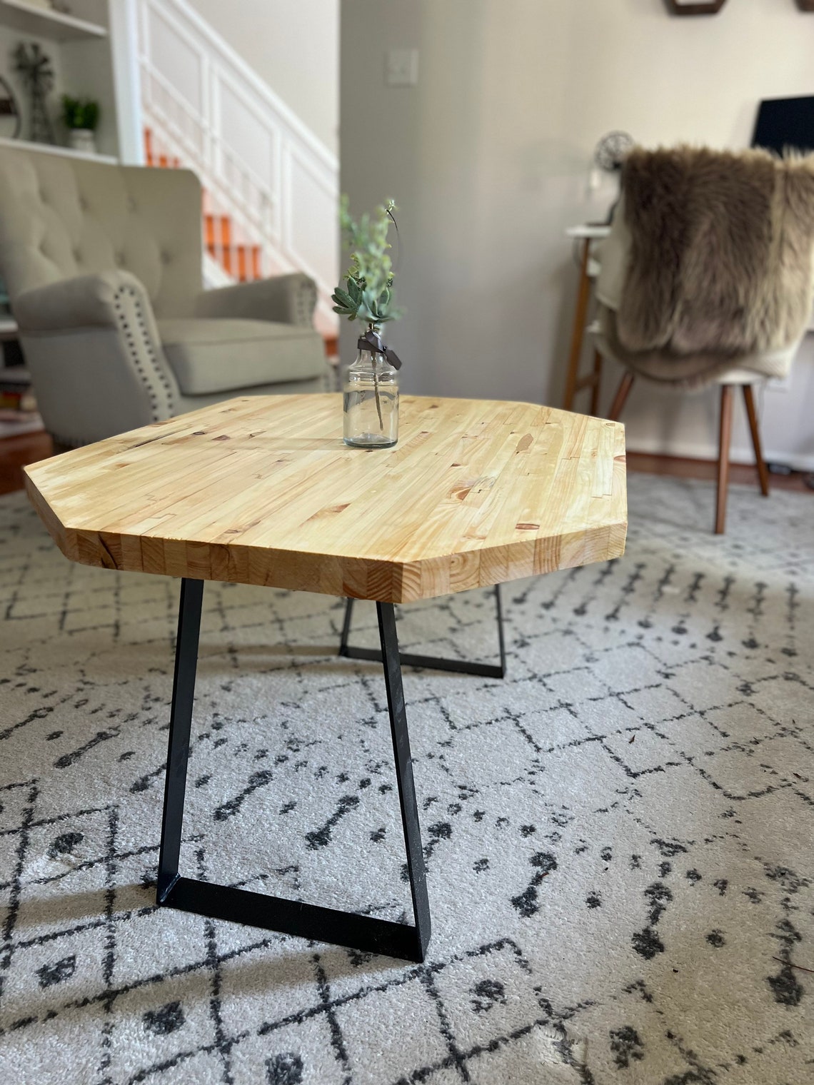 Geometric Butcher Block Coffee Table - Etsy