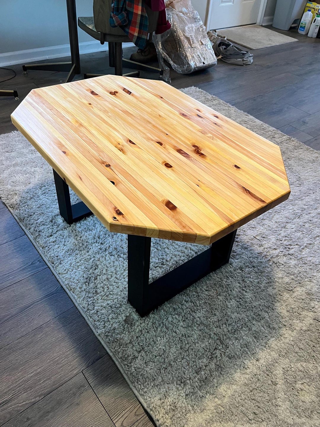 Geometric Butcher Block Coffee Table – Contemporary Living Room ...