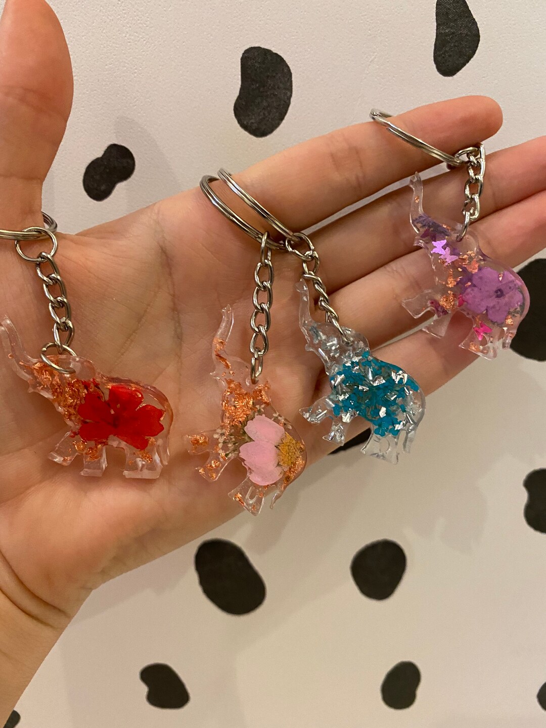 Resin Floral Elephant Keyring With - Etsy