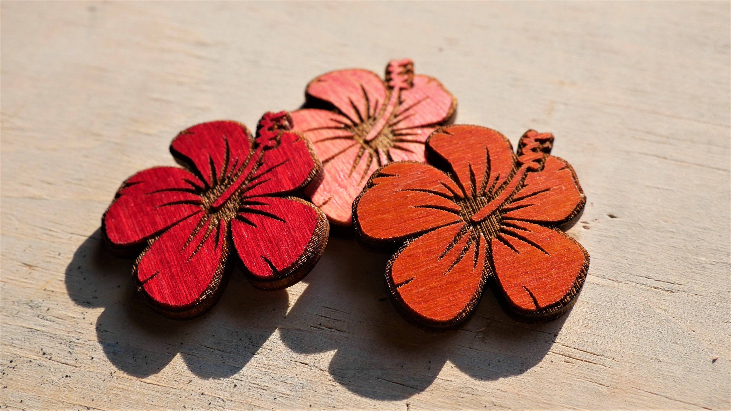 Wood Hibiscus Flowers Stained Wood Laser Cut Wood Shapes - Etsy