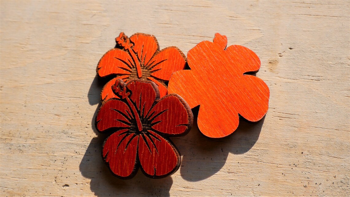 Wood Hibiscus Flowers Stained Wood Laser Cut Wood Shapes | Etsy