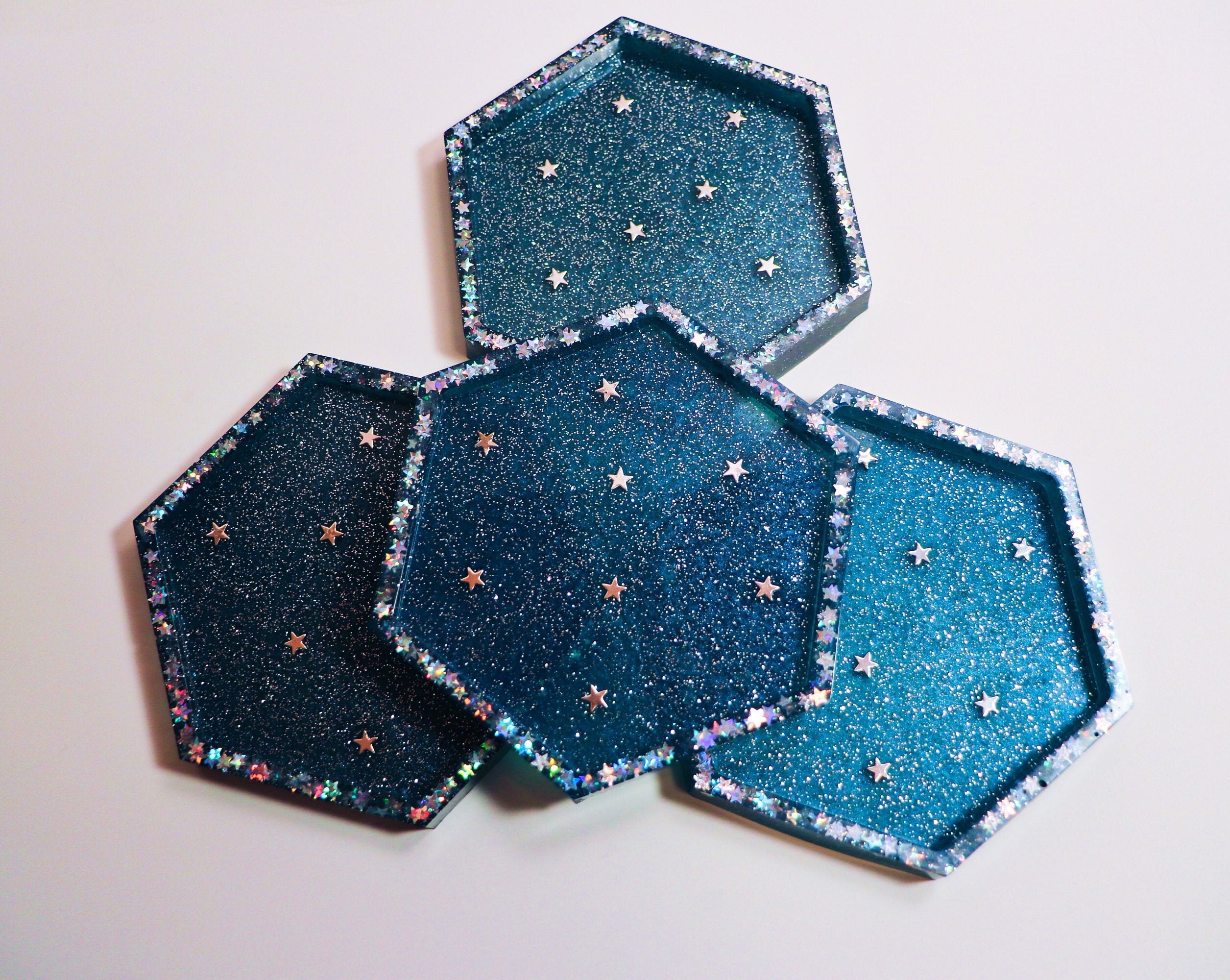 Resin Coasters: Silver Starry Night Individual or Set | Etsy