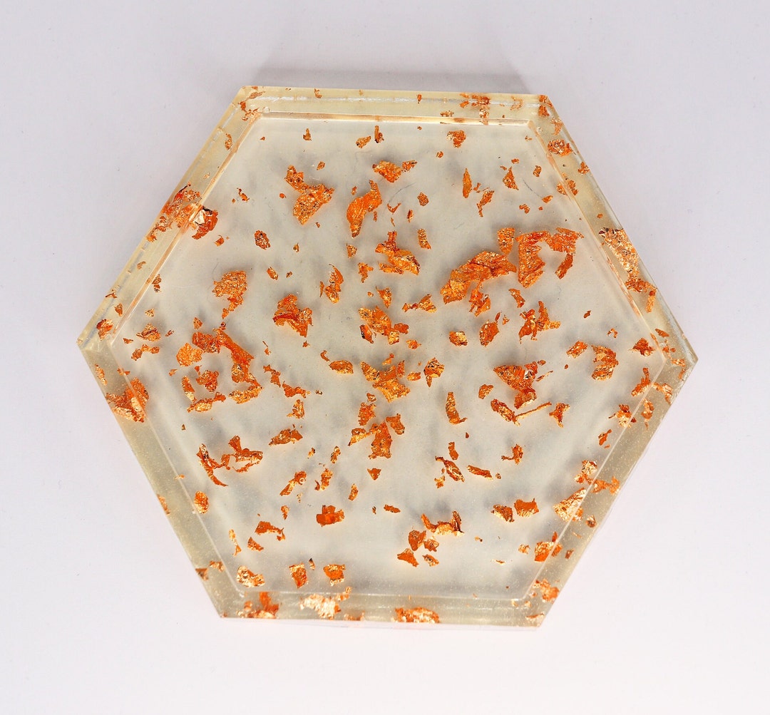 Resin Coasters: Rose Gold Leaf individual or Set - Etsy