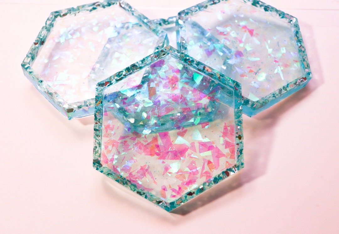 Resin Coasters: Blue Holographic individual or Set - Etsy