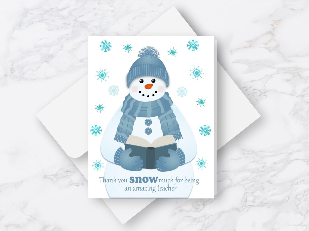 Snowman Teacher Appreciation Note Card; Single Card or Set of 6 With ...