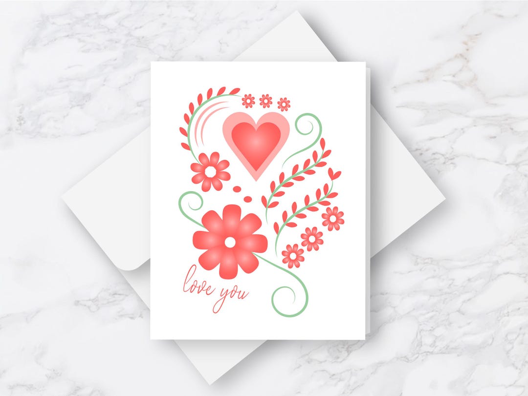 Romantic Floral and Heart Note Card for Valentine's Day, Thoughtful ...