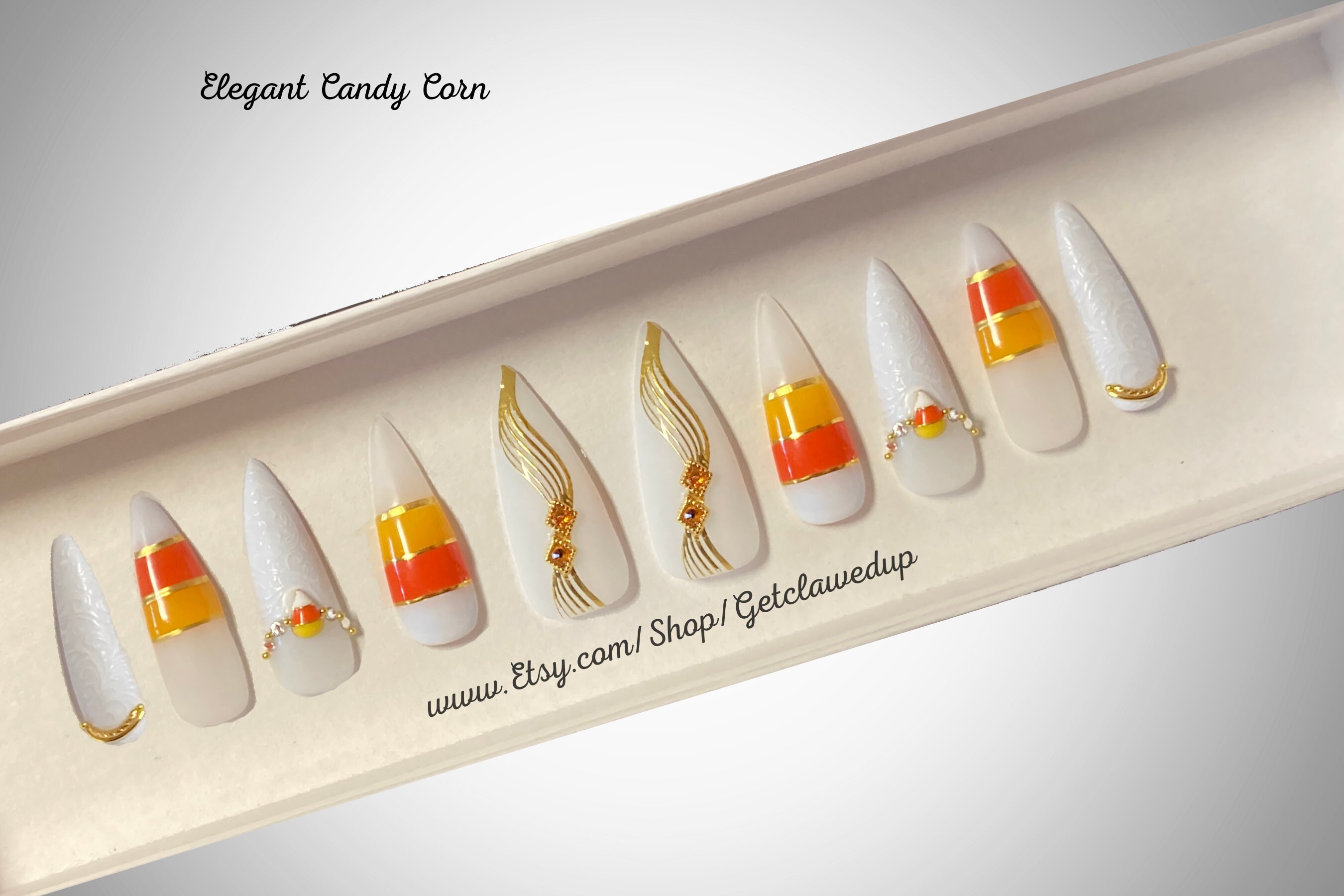 Candy Corn Press on Nails Fake Nails Reusable Nails Fall - Etsy