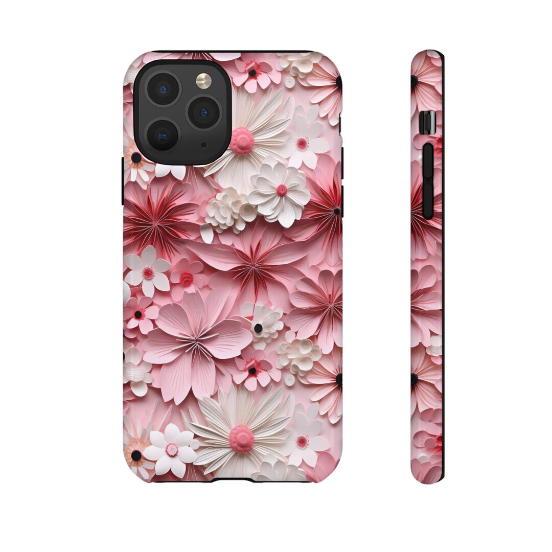 3D Pink and White Flower Phone Case, Pink Floral Cell Phone Case, Pink ...