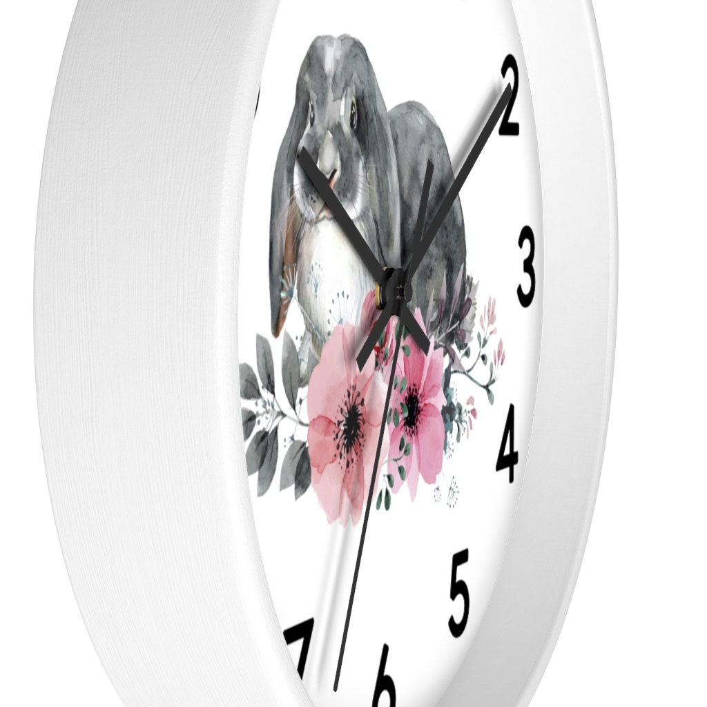 Rabbit Clock Rabbit Floral Wall Clock Rabbit Gifts Rabbit - Etsy