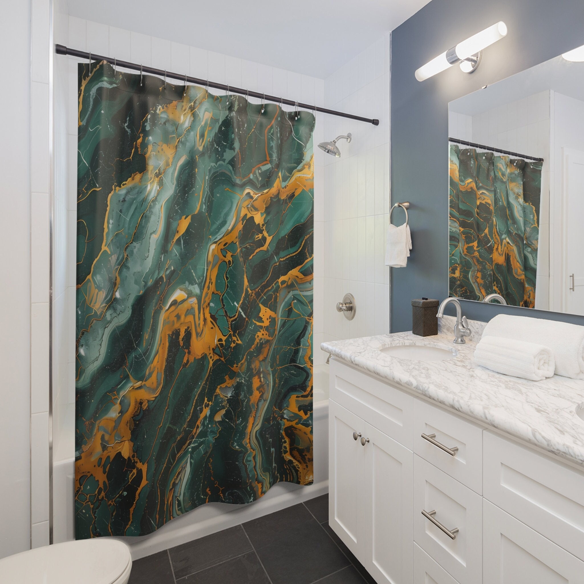 Turquoise and gold shower curtain store