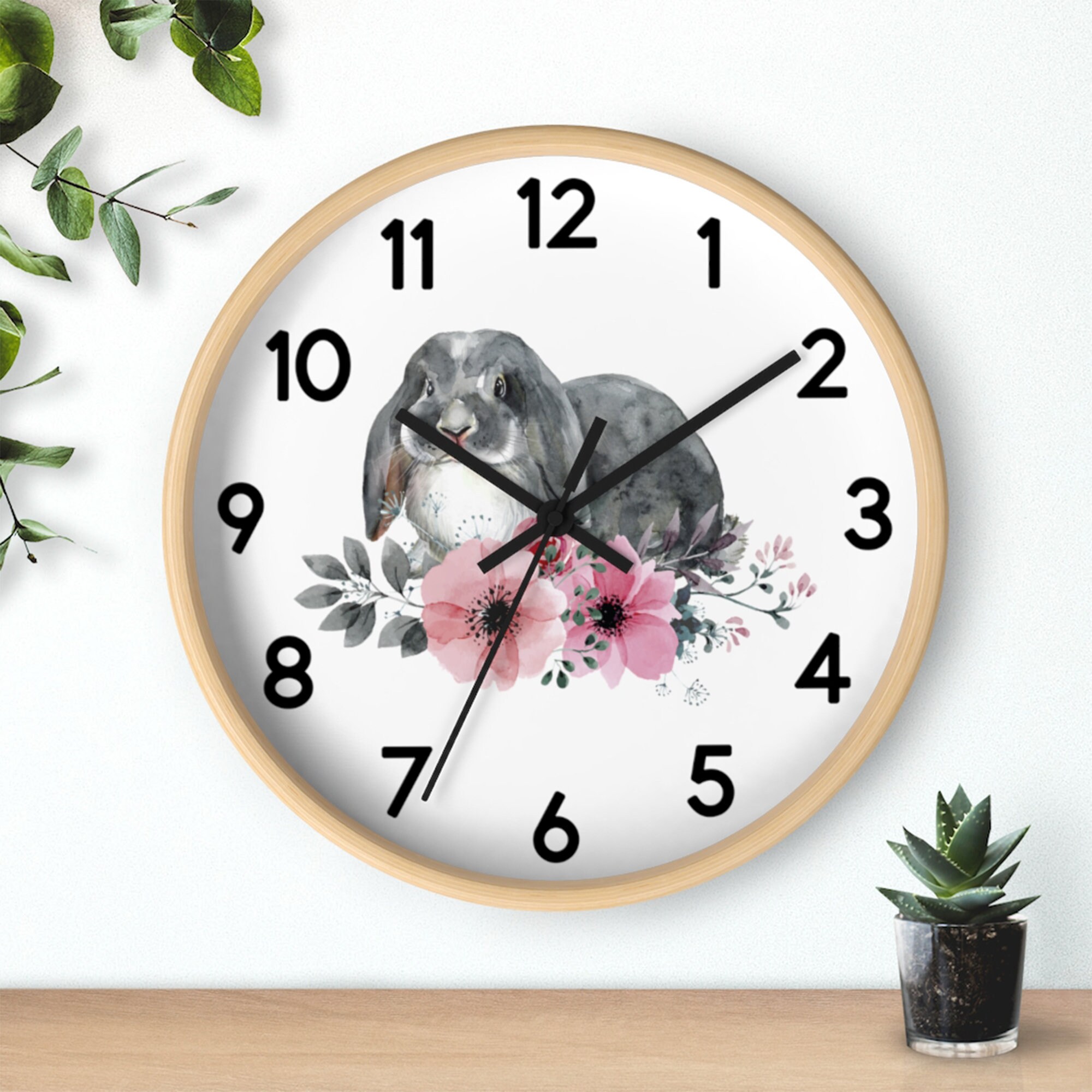 Rabbit Clock Rabbit Floral Wall Clock Rabbit Gifts Rabbit - Etsy