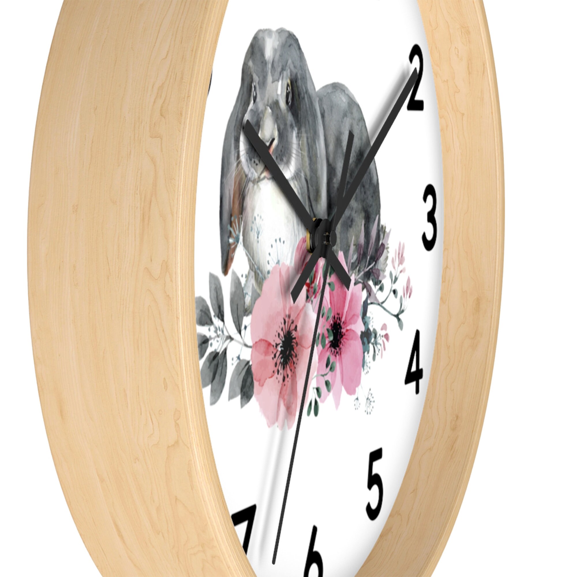 Rabbit Clock Rabbit Floral Wall Clock Rabbit Gifts Rabbit - Etsy