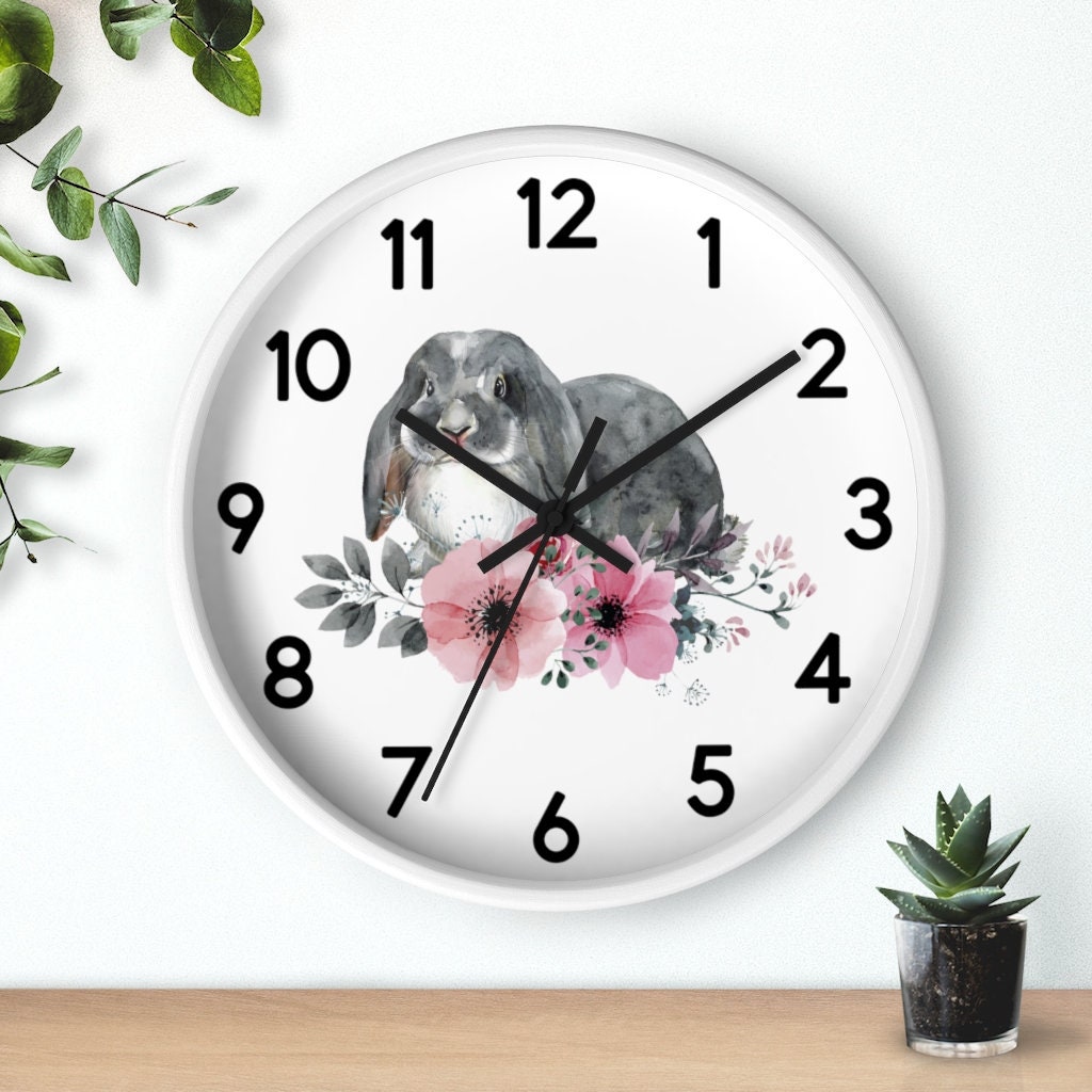 Rabbit Clock Rabbit Floral Wall Clock Rabbit Gifts Rabbit - Etsy