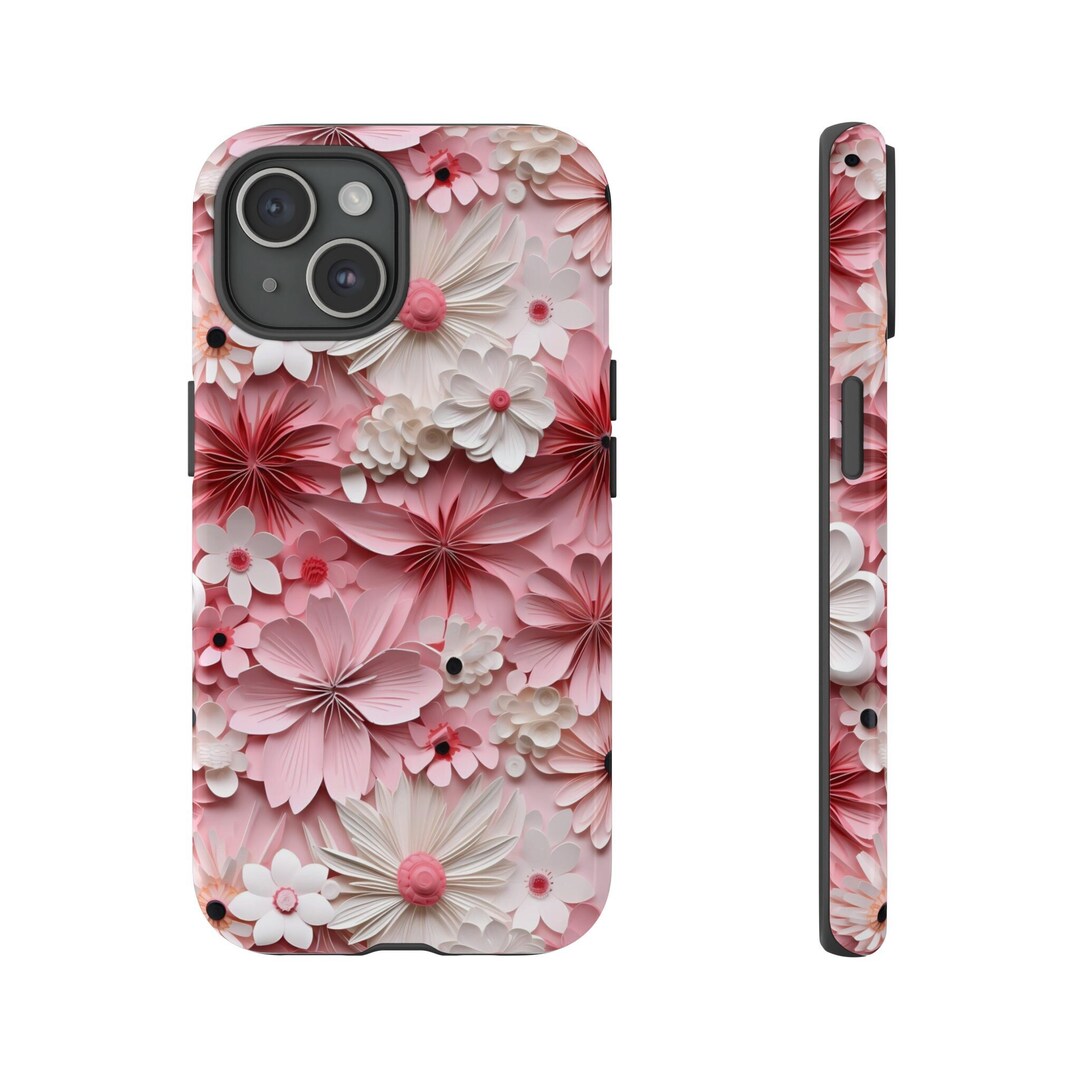 3D Pink and White Flower Phone Case, Pink Floral Cell Phone Case, Pink ...