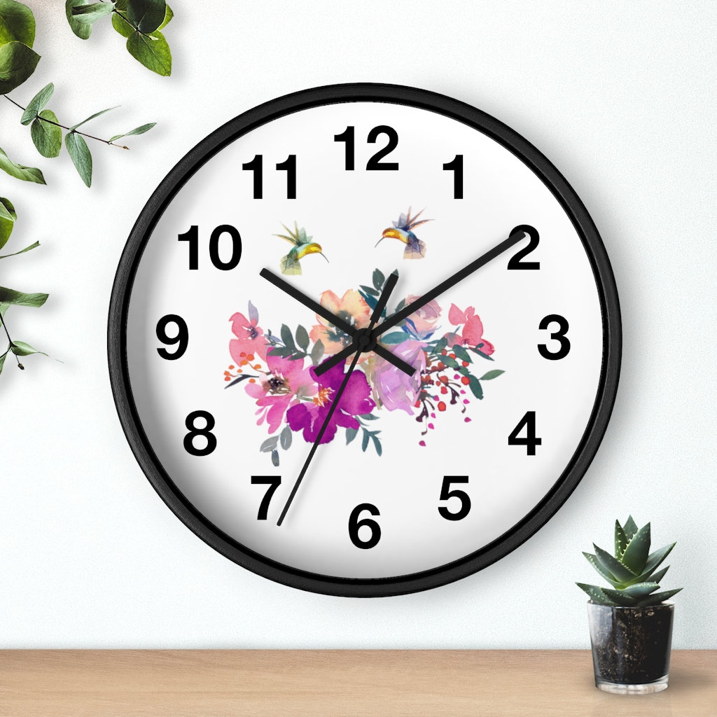 Floral Hummingbird Clock Hummingbird Wall Clock Floral - Etsy