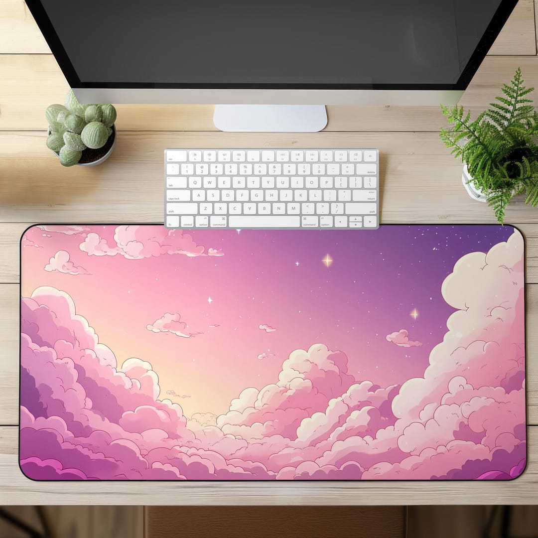 Pink Anime Sky Desk Mat, Pink Gaming Mat, XL Mouse Pad, Keyboard Mat ...