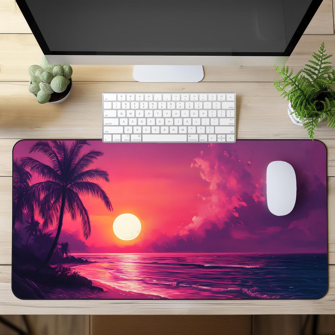 Pink Sunset Beach Desk Mat, Sunset Mouse Pad, XL Mousepad, Gaming ...