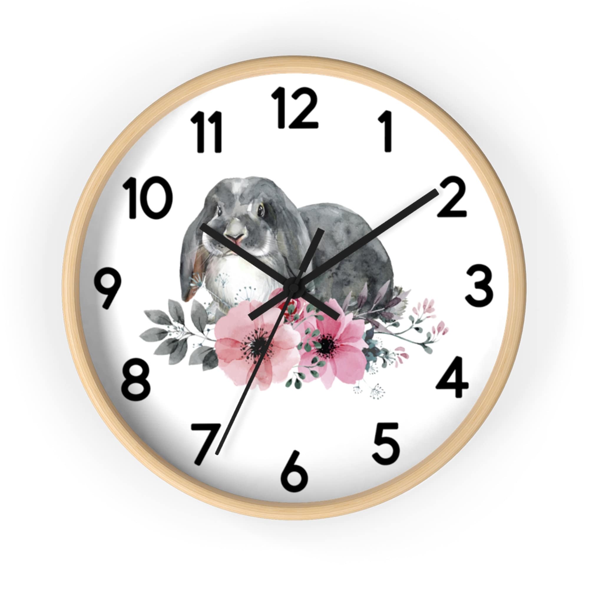 Rabbit Clock Rabbit Floral Wall Clock Rabbit Gifts Rabbit - Etsy