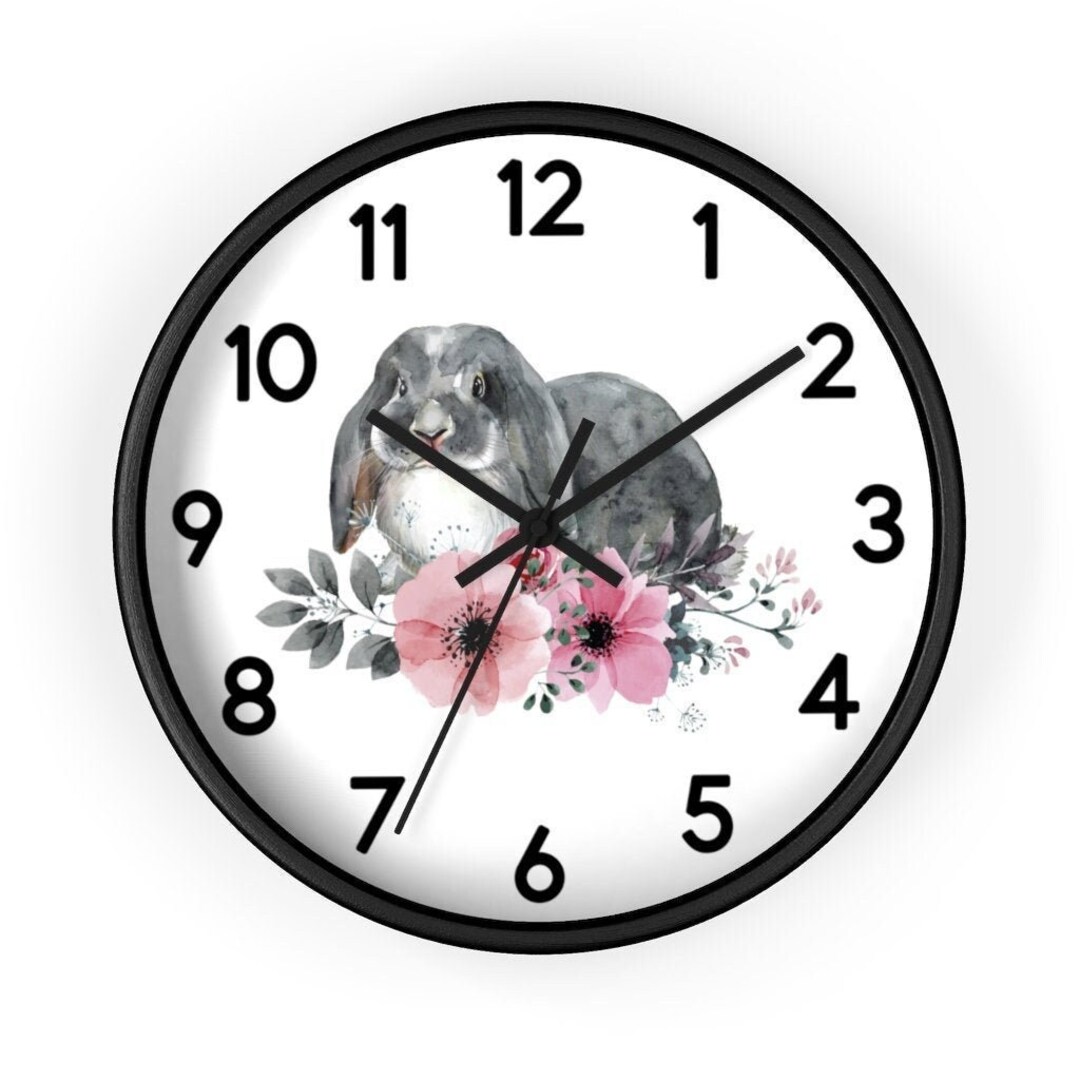 Rabbit Clock, Rabbit Floral Wall Clock, Rabbit Gifts, Rabbit Lover ...