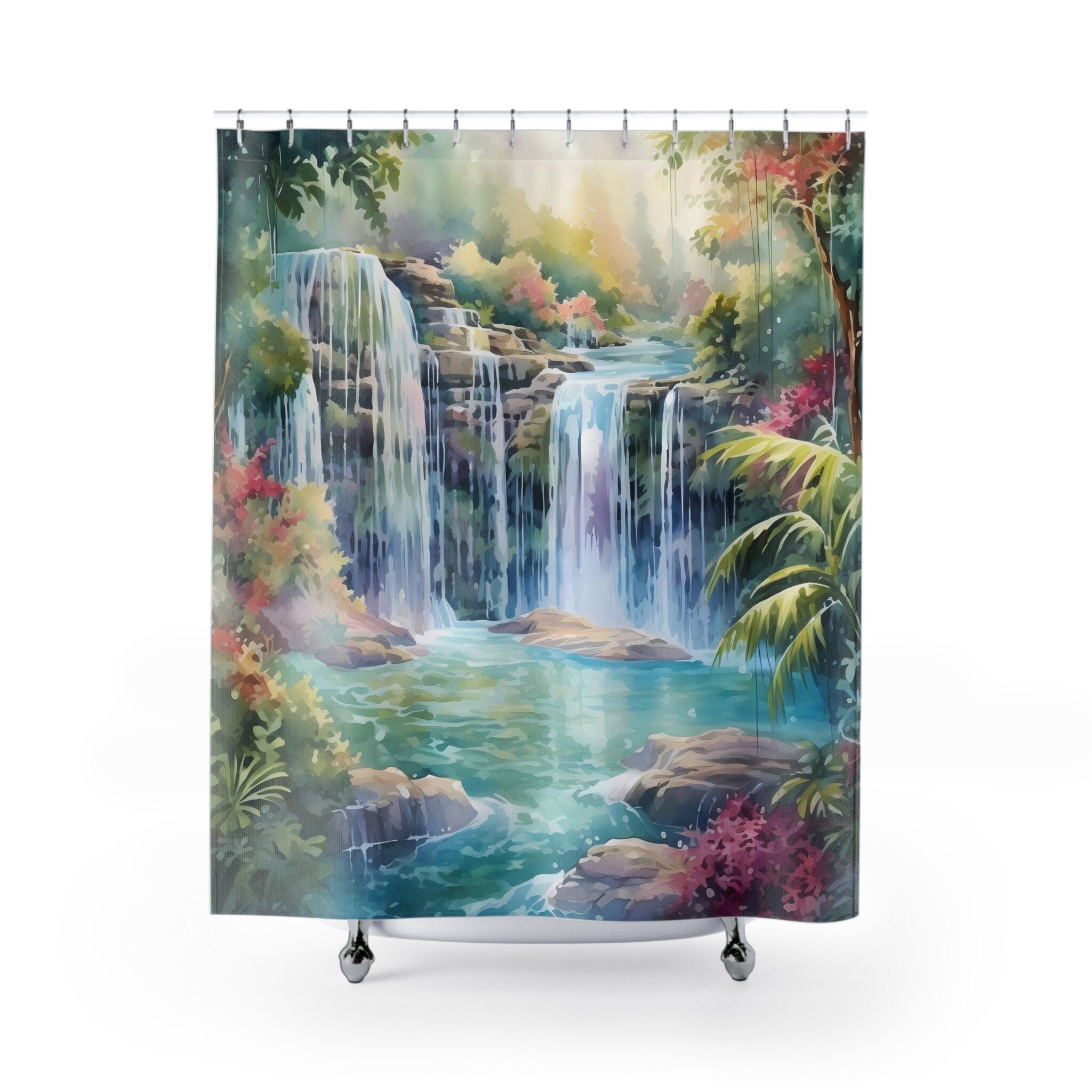 Magical Waterfall Shower Curtain, Nature Scenery Landscape Shower ...