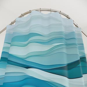 Wavy Blue and Teal Shower Curtain 71" X 74", Beachy Shower Curtain for ...