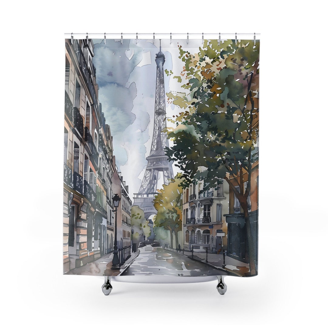 Paris Street Shower Curtain, Watercolor Inspired Paris Lover Bathtub ...