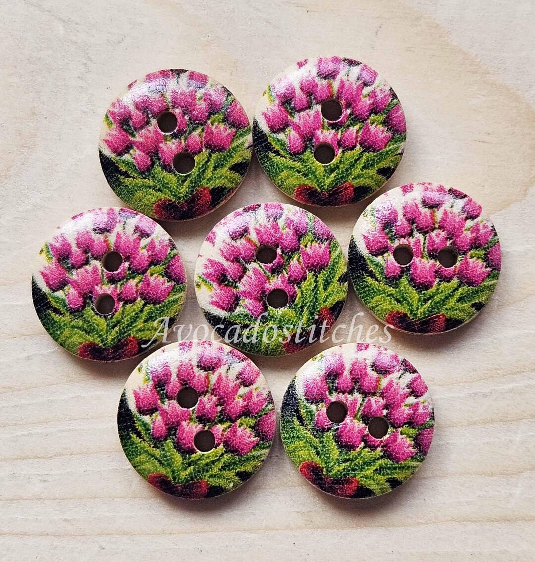 TULIPS / 15mm - 8 Buttons / Wooden Buttons / Sewing Buttons (muliflower ...