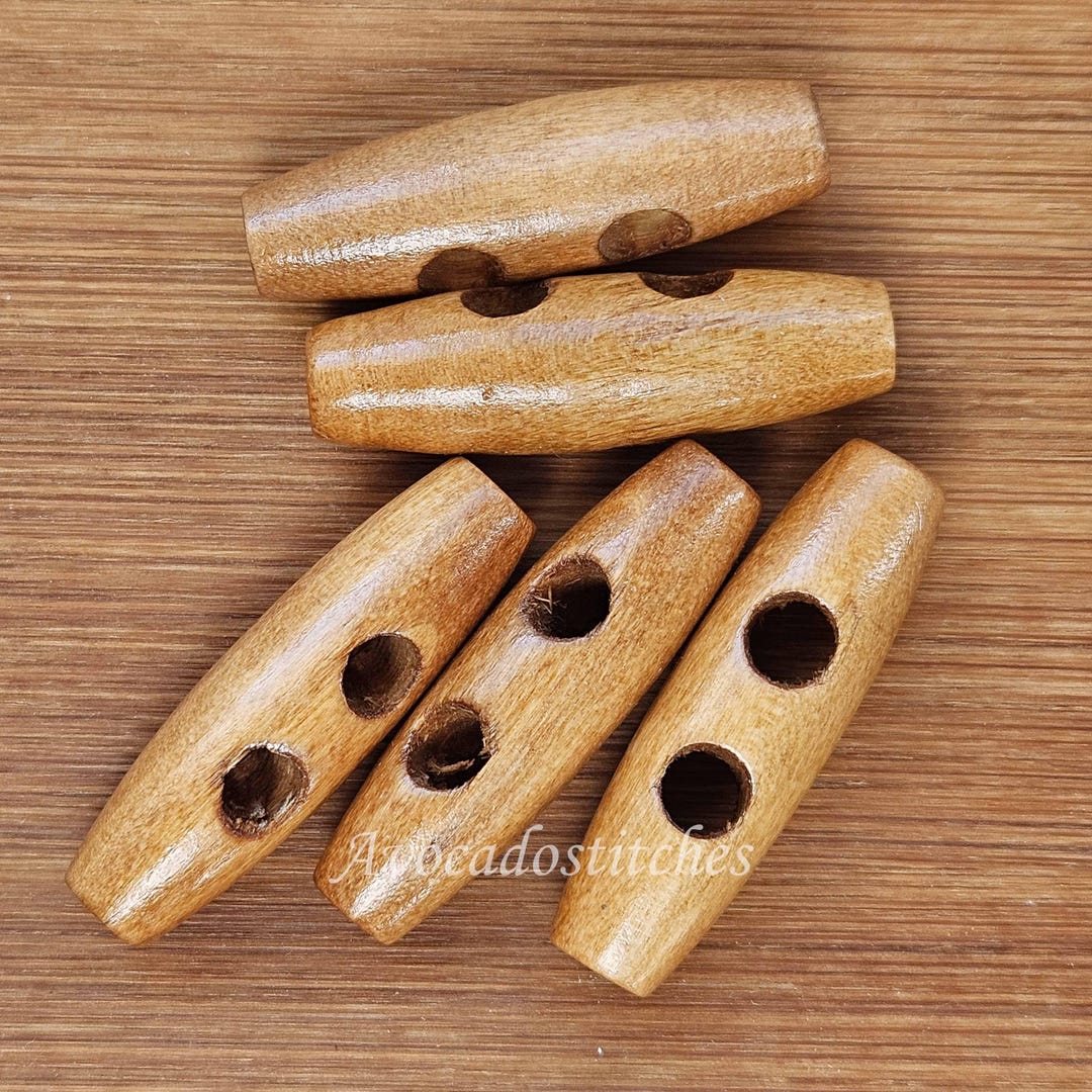 WOODEN TOGGLE Caramel Brown / 40mm / Set of 6 Buttons / Wooden Toggle ...
