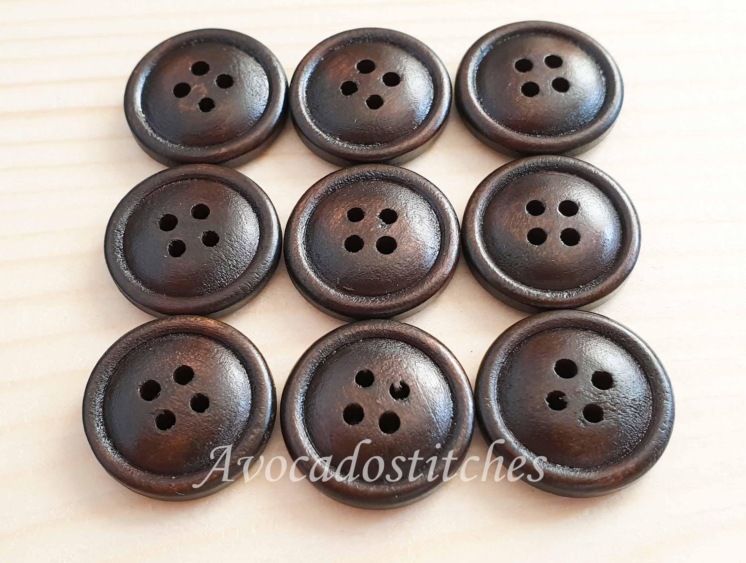 THIN EDGE BREAD Dark Brown / 20mm 25mm / Set of 4 Buttons / Wooden ...