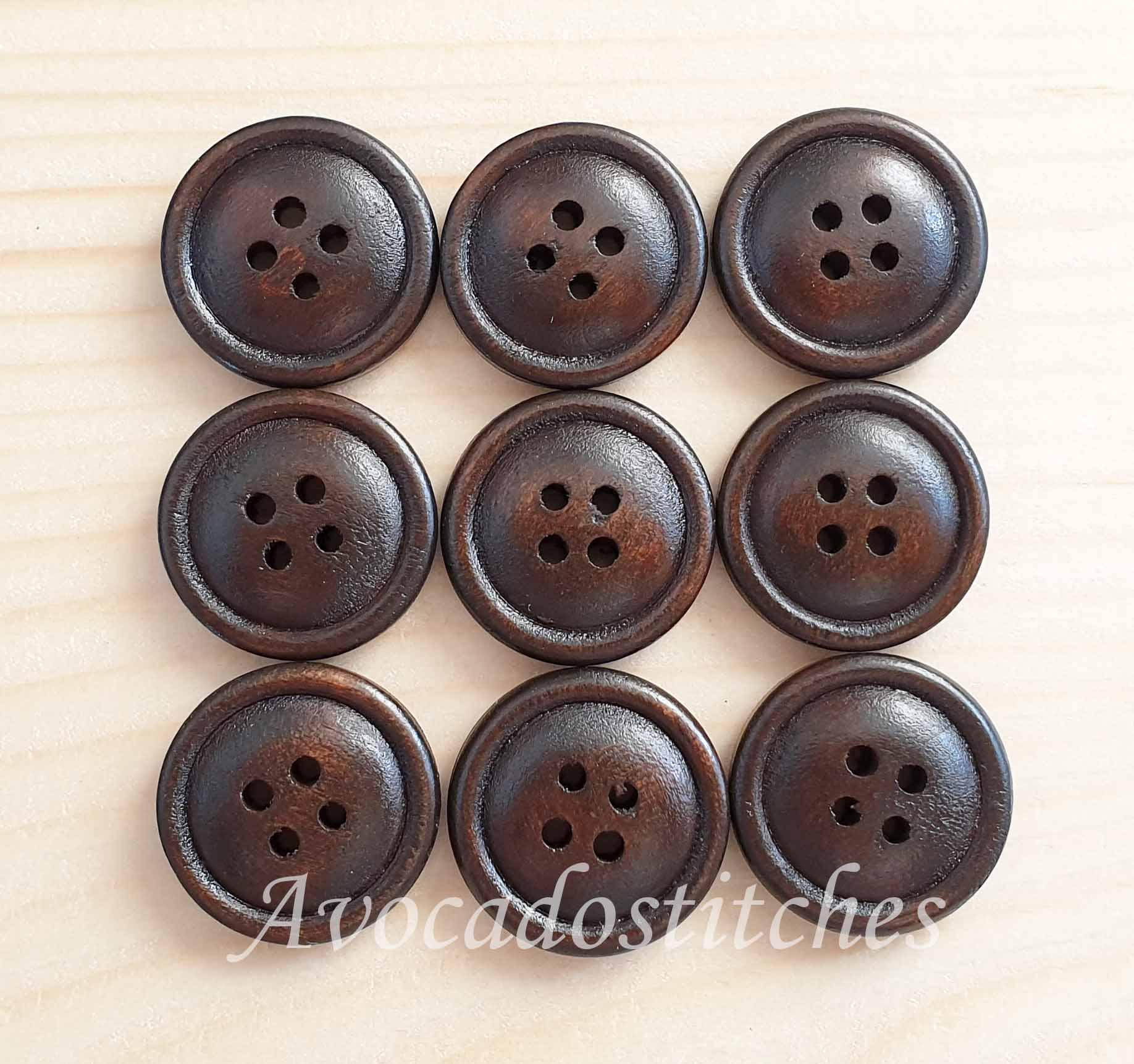 THIN EDGE BREAD Dark Brown / 20mm 25mm / Set of 4 Buttons / Wooden ...