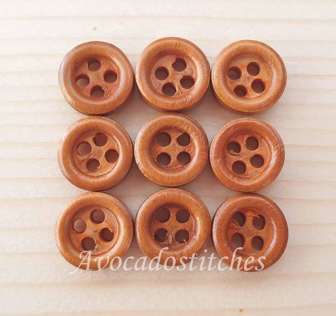 4-HOLE MINI Brown / 9mm - 8 Buttons / Wooden Buttons / Sewing Buttons ...