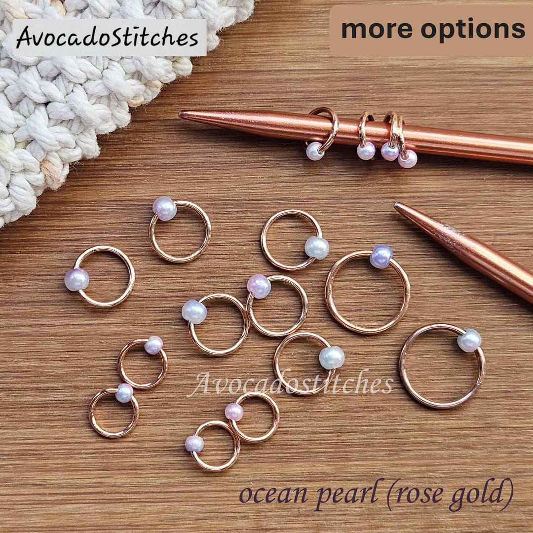 OCEAN PEARL Stitch Markers / 10 Pcs / Rose Gold or Silver Rings / Snag ...
