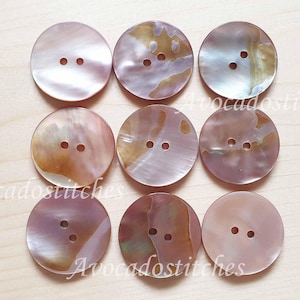 2-hole PEARL PINK Seashell Buttons / 10-25mm / Set of 6 Buttons / MOP ...