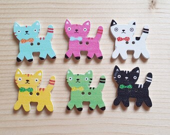10 X Wood Buttons 15mm Round Buttons Cat Buttons Childrens - Etsy