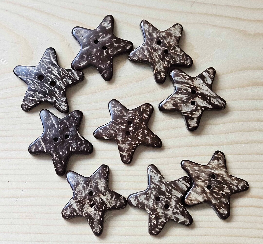 COCO STAR / 37mm / Set of 4 Buttons / Coconut Buttons / Sewing Buttons ...