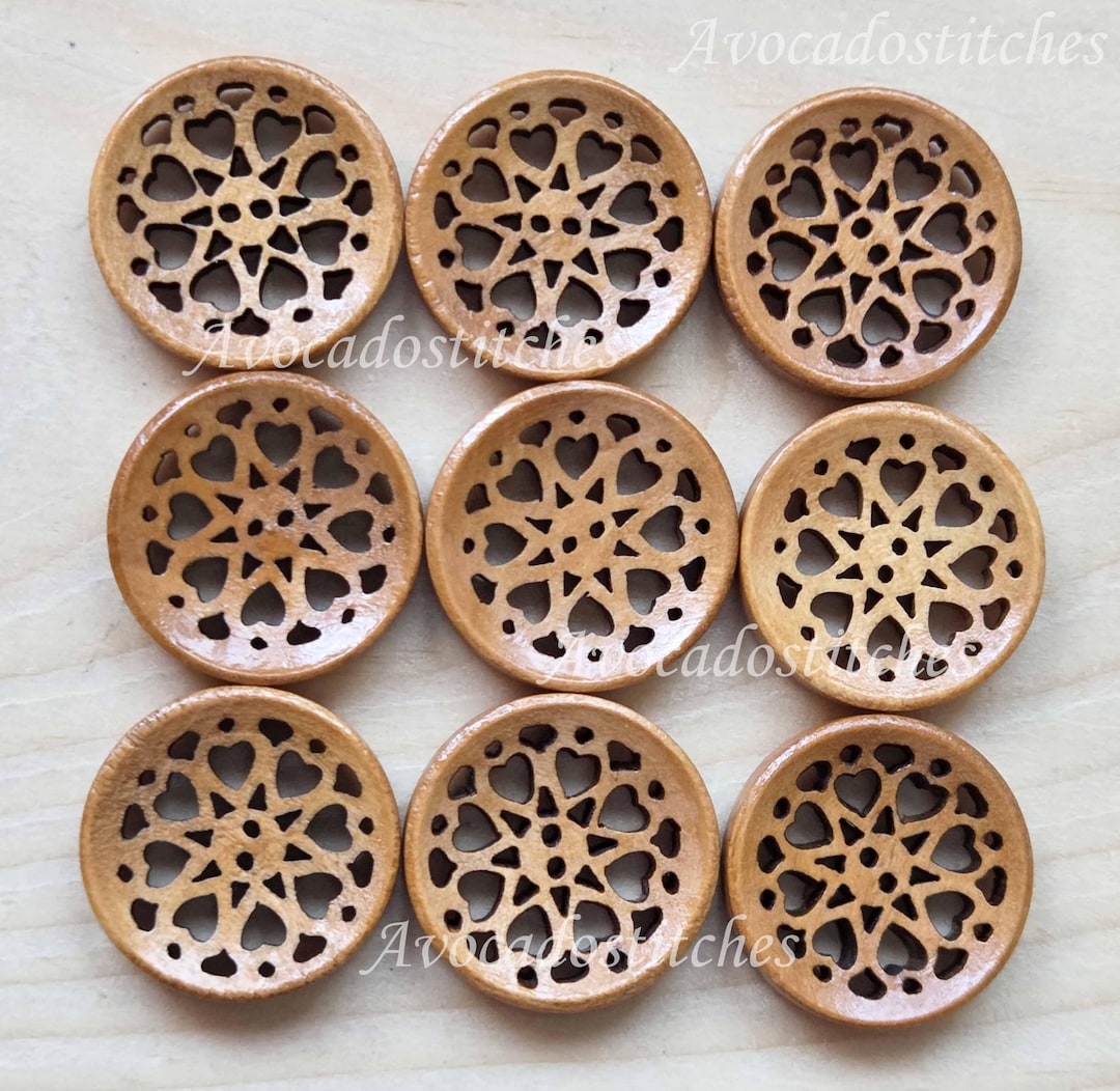 WHETU Brown / 20mm - 6 Buttons / Wooden Filigree Buttons / Sewing ...