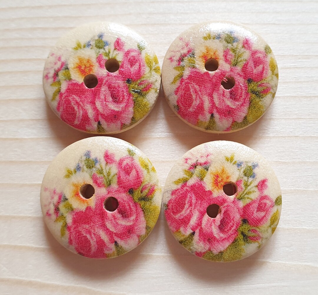 PINK ROSES / 18mm - 6 Buttons / Wooden Buttons / Sewing Buttons - Etsy