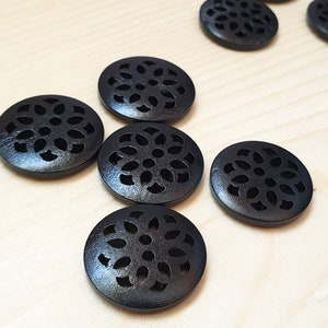 CHERRY BLOSSOM BLACK / 25mm 6 Buttons / Wooden Filigree Buttons ...