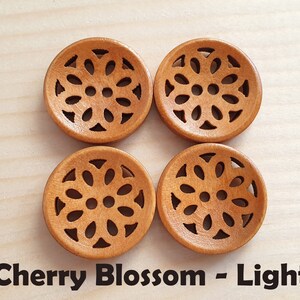 CHERRY BLOSSOM Brown or Light Brown / 20mm 6 Buttons / Wooden Filigree ...