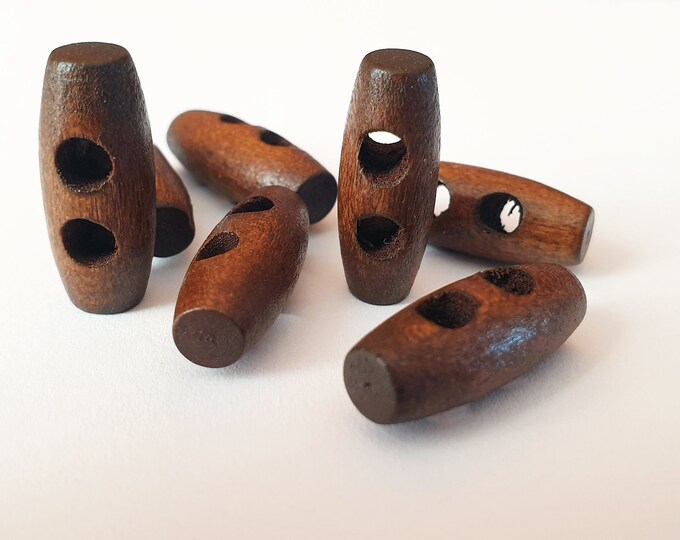 WOODEN TOGGLE WALNUT Brown / 20mm / Set of 8 Buttons / Wooden Toggle ...