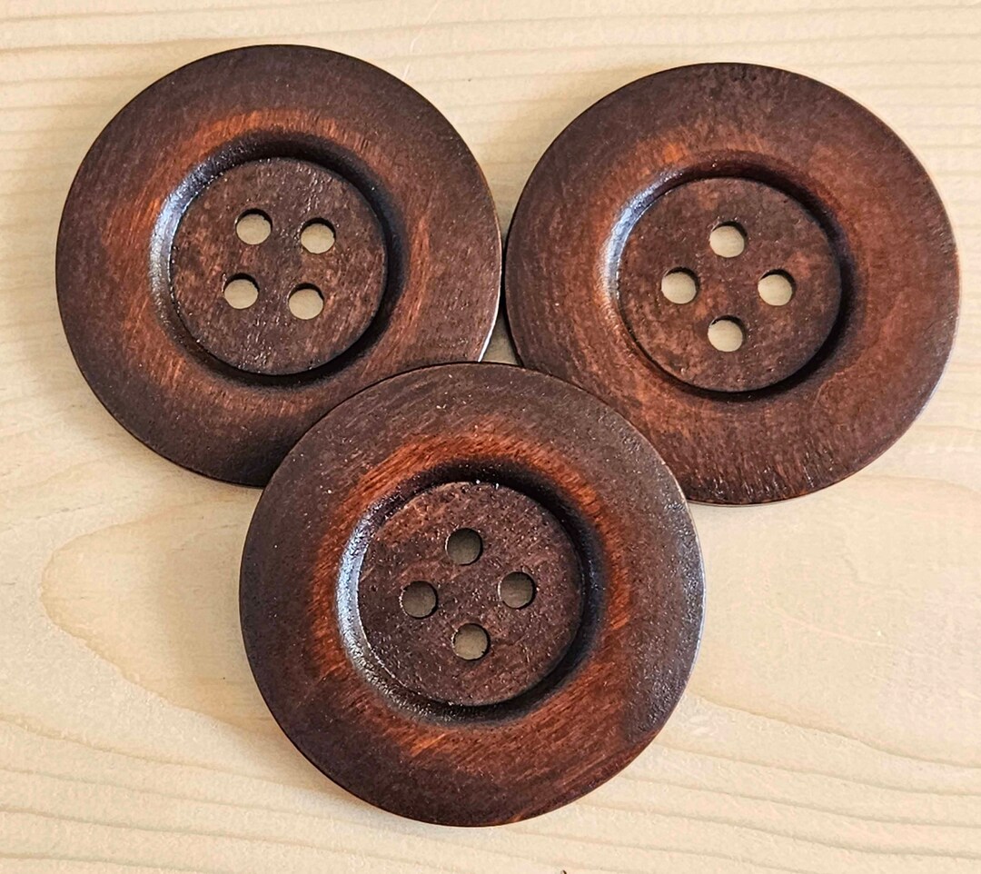Xlarge COFFEE BROWN 4-HOLE / 30mm / Set of 2 Buttons / Wooded Buttons ...