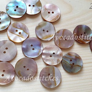 2-hole PEARL PINK Seashell Buttons / 10-25mm / Set of 6 Buttons / MOP ...
