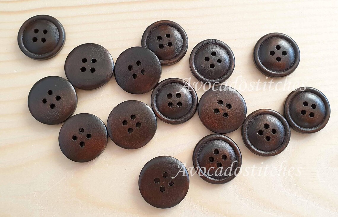 THIN EDGE BREAD Dark Brown / 20mm 25mm / Set of 4 Buttons / Wooden ...