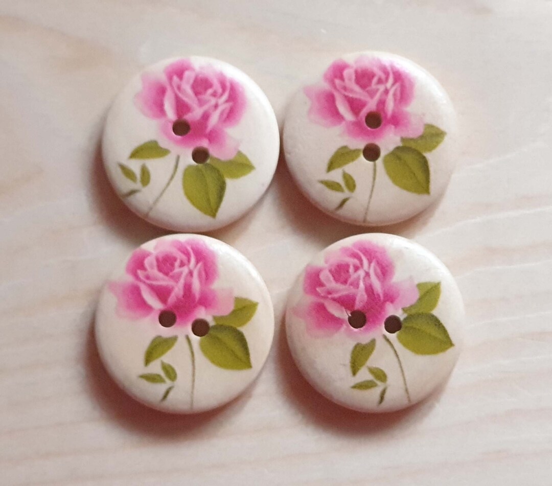 PASTEL PINK ROSE / 25mm / Set of 6 Buttons / Wooden Buttons / Sewing ...
