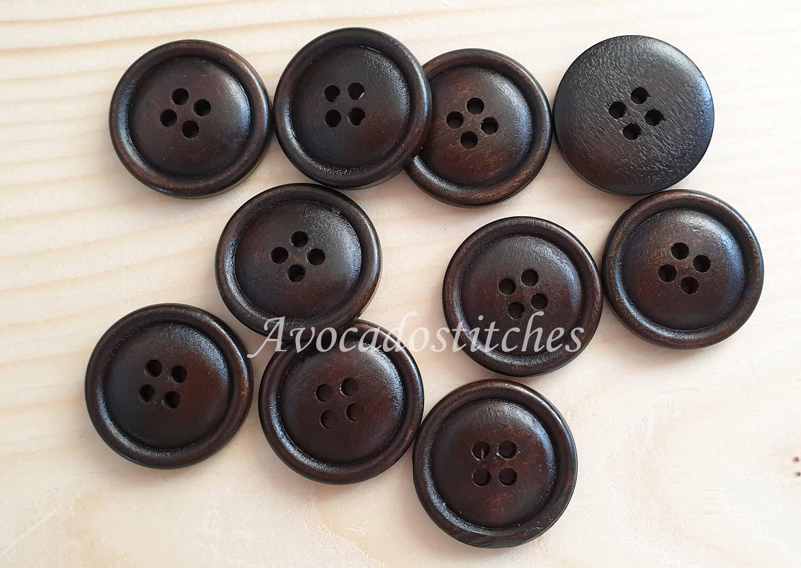 THIN EDGE BREAD Dark Brown / 20mm 25mm / Set of 4 Buttons / Wooden ...
